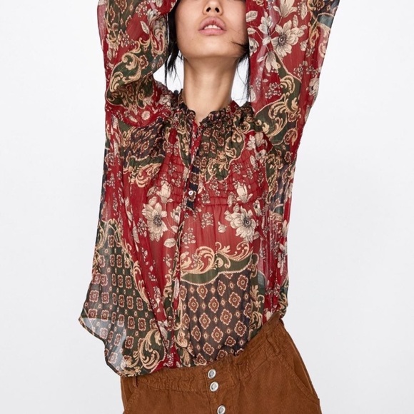 Zara | Tops | Nwt Zara Paisley Floral Sheer Patchwork Blouse Tunic Top | Poshmark